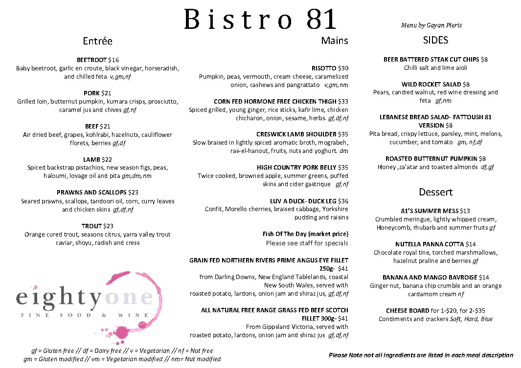 Bistro 81 Dinner - EightyOne